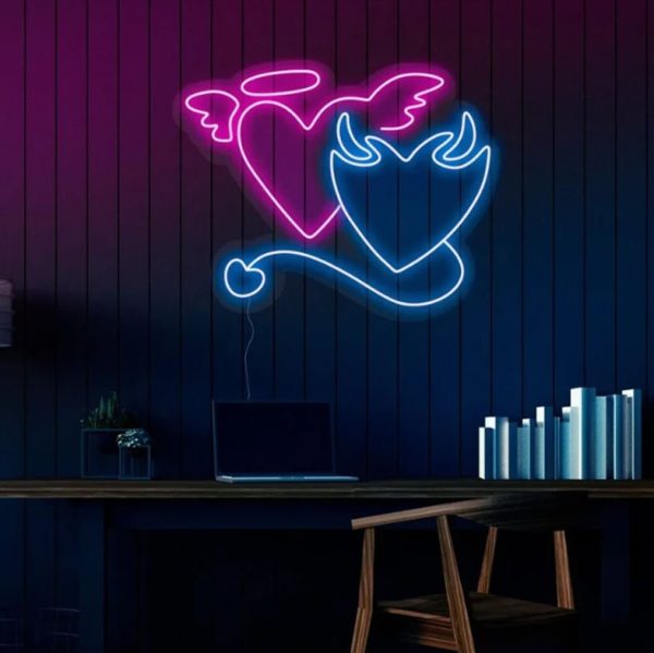 Angel & Devil Heart Neon Sign | Mr & Mrs Neon