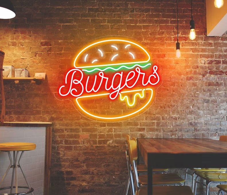Burgers Neon Sign - Superior Custom LED Neon Light Signs | Mr & Mrs Neon